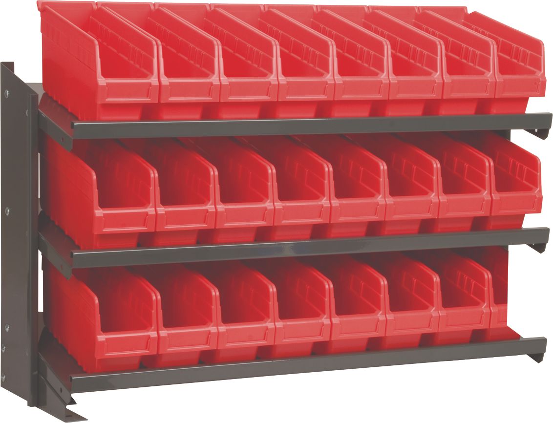 Bench Pick Rack, 12" Deep Shelves, 3 Shelves, 24 Red ShelfMax® Bins ...