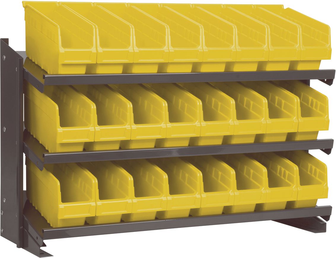 Bench Pick Rack, 12" Deep Shelves, 3 Shelves, 24 Yellow ShelfMax® Bins ...