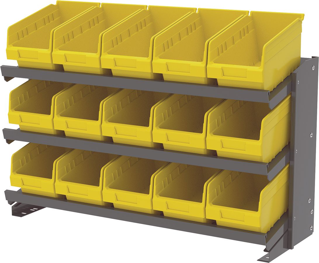 Bench Pick Rack, 12" Deep Shelves, 3 Shelves, 15 Yellow ShelfMax® Bins ...