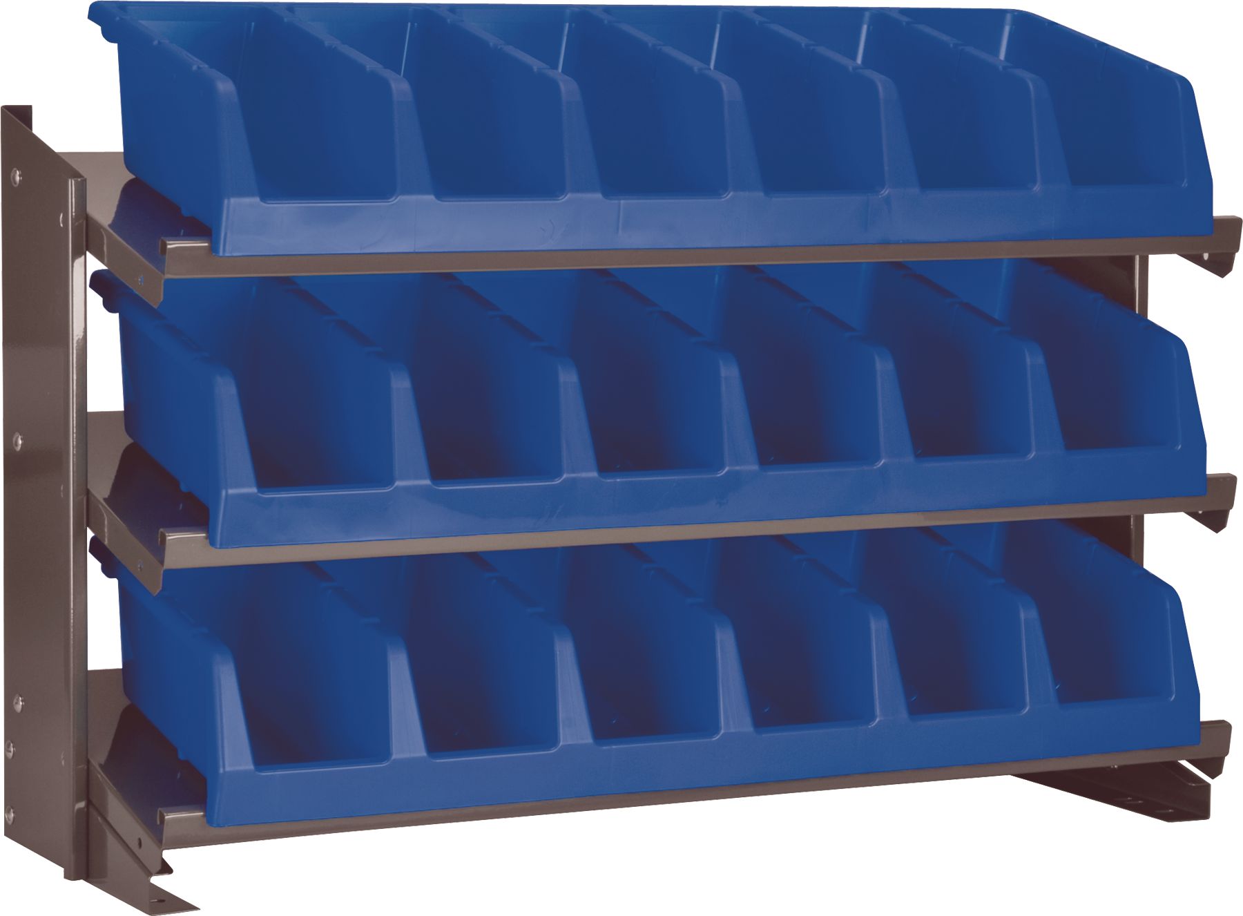 Bench Pick Rack, 12" Deep Shelves, 3 Shelves, 3 Blue System Bins ...