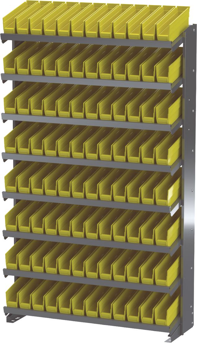 Single-Sided Pick Rack, 8 12" Deep Shelves, 96 Yellow Shelf Bins ...