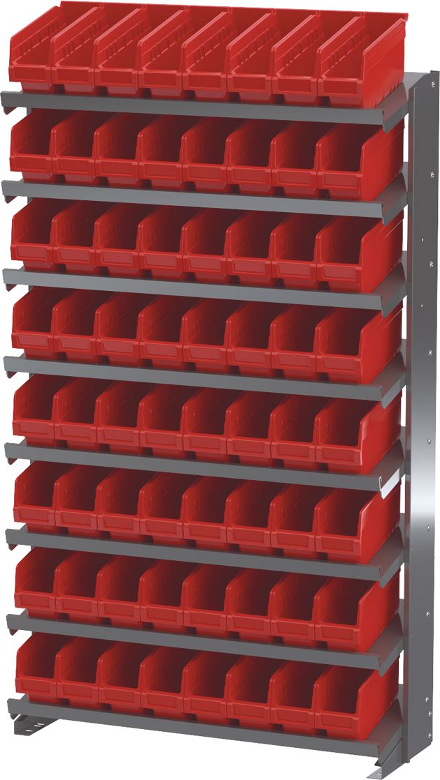 Single-Sided Pick Rack, 8 12" Deep Shelves, 64 Red ShelfMax® Bins ...
