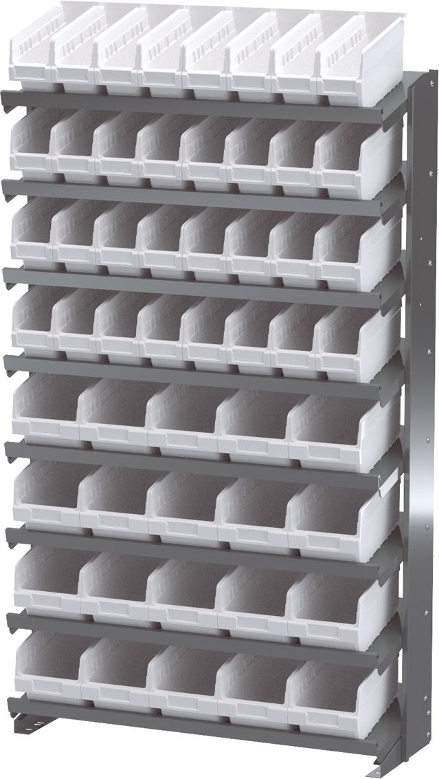 Single-Sided Pick Rack, 8 12" Deep Shelves, 52 White ShelfMax® Bins ...