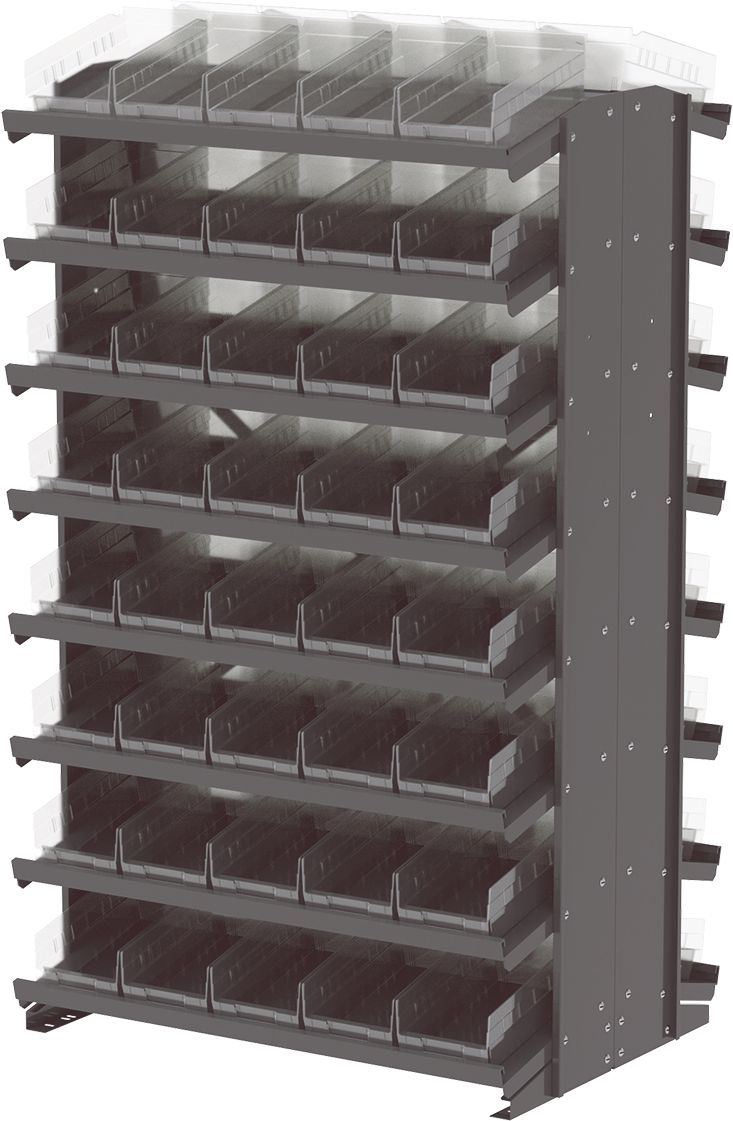 Double-Sided Pick Rack, 16 12" Deep Shelves, 80 Clear Shelf Bins ...