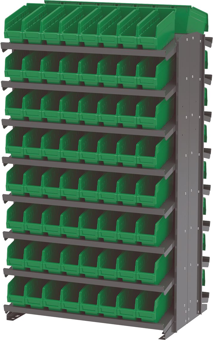Double-Sided Pick Rack, 16 12" Deep Shelves, 128 Green ShelfMax® Bins ...