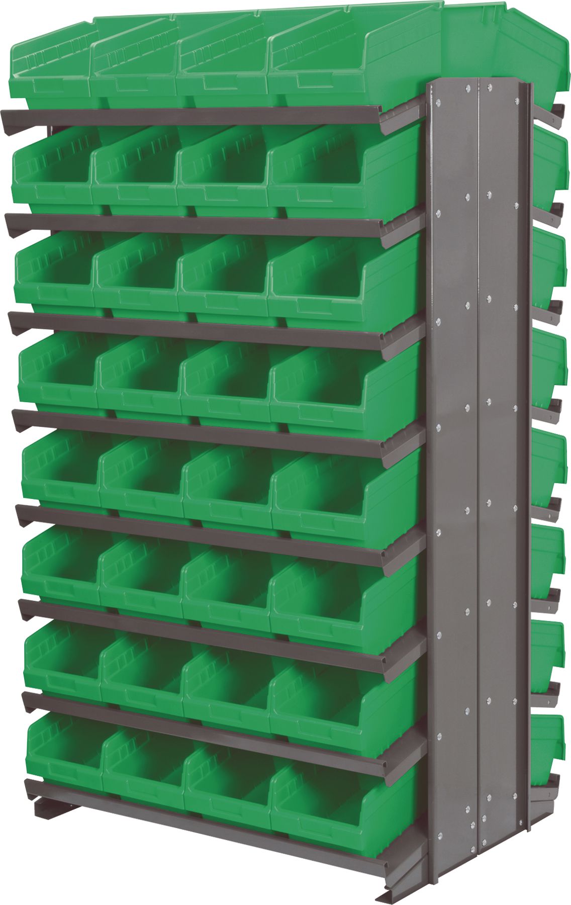 Double-Sided Pick Rack, 16 12" Deep Shelves, 64 Green ShelfMax® Bins ...
