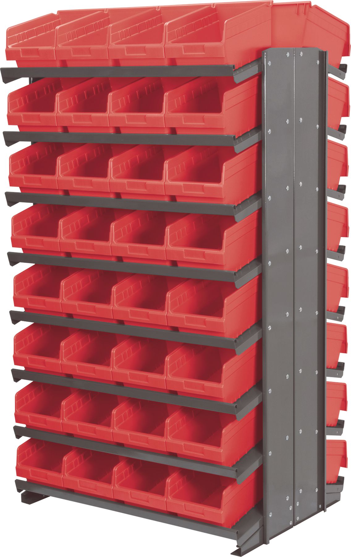 Double-Sided Pick Rack, 16 12" Deep Shelves, 64 Red ShelfMax® Bins ...