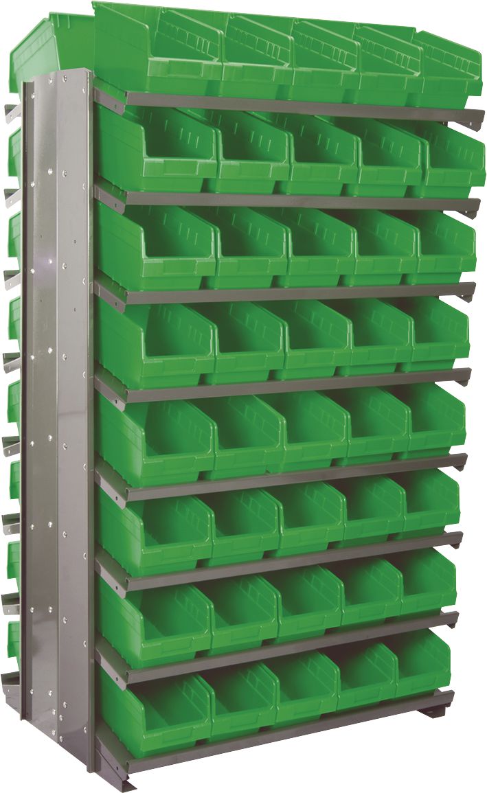 Double-Sided Pick Rack, 16 12" Deep Shelves, 80 Green ShelfMax® Bins ...