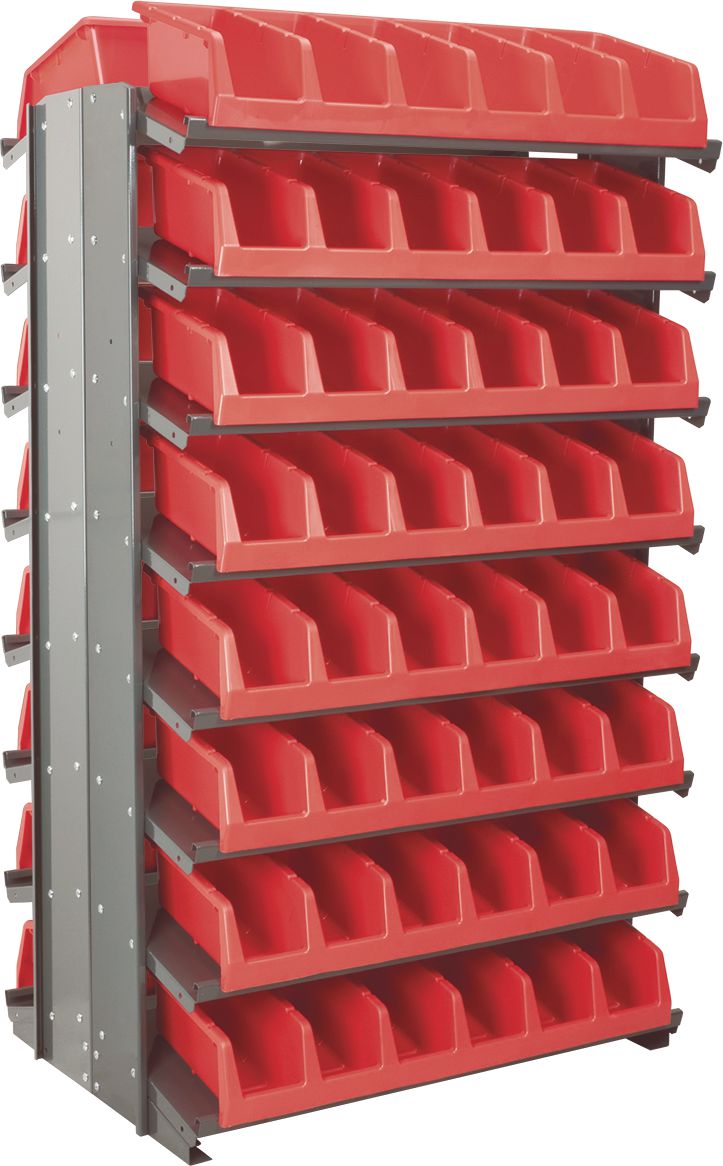 Double-Sided Pick Rack, 16 12" Deep Shelves, 16 Red System Bins ...