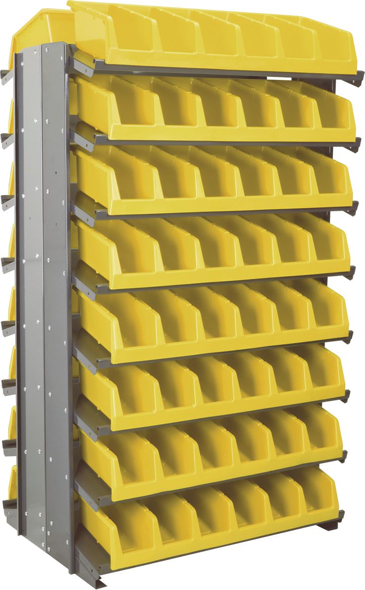Double-Sided Pick Rack, 16 12" Deep Shelves, 16 Yellow System Bins ...