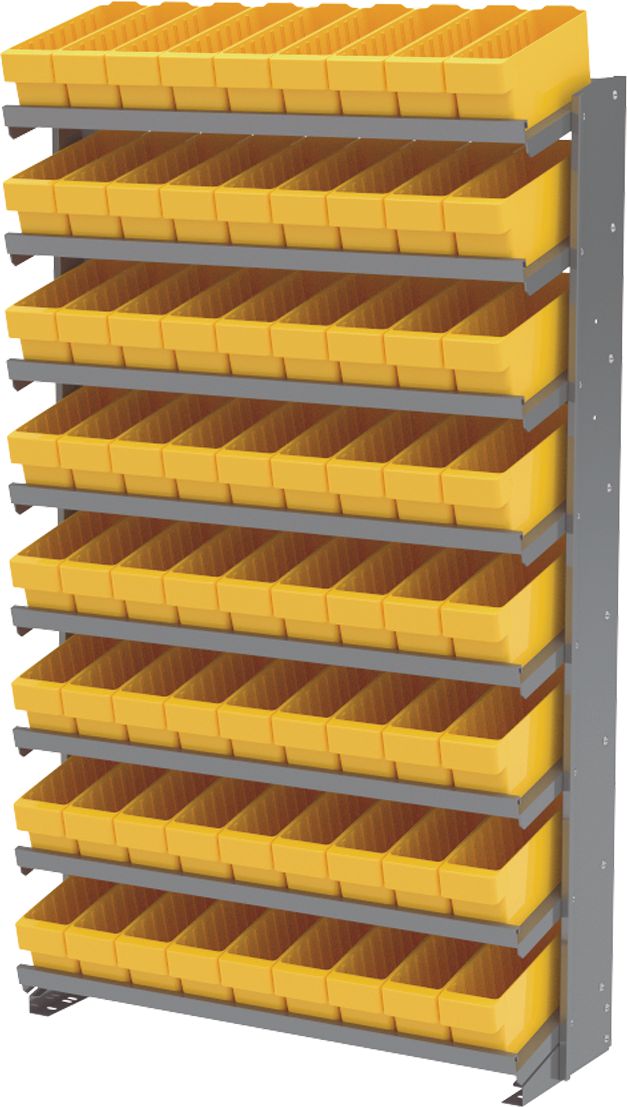 Single-Sided Pick Rack, 8 12" Deep Shelves, 72 Yellow AkroDrawers ...
