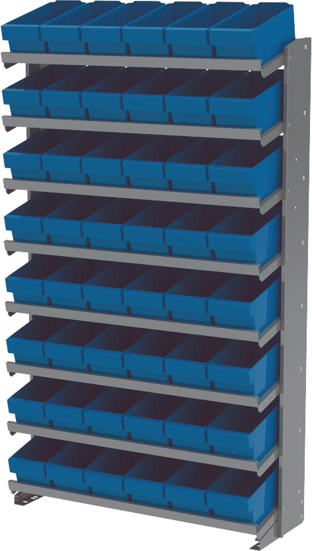 Single-Sided Pick Rack, 8 12" Deep Shelves, 48 Blue AkroDrawers ...