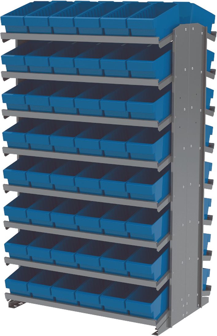 Double-Sided Pick Rack, 16 12" Deep Shelves, 96 Blue AkroDrawers ...