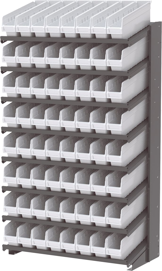 Single-Sided Pick Rack, 8 18" Deep Shelves, 64 White ShelfMax® Bins ...