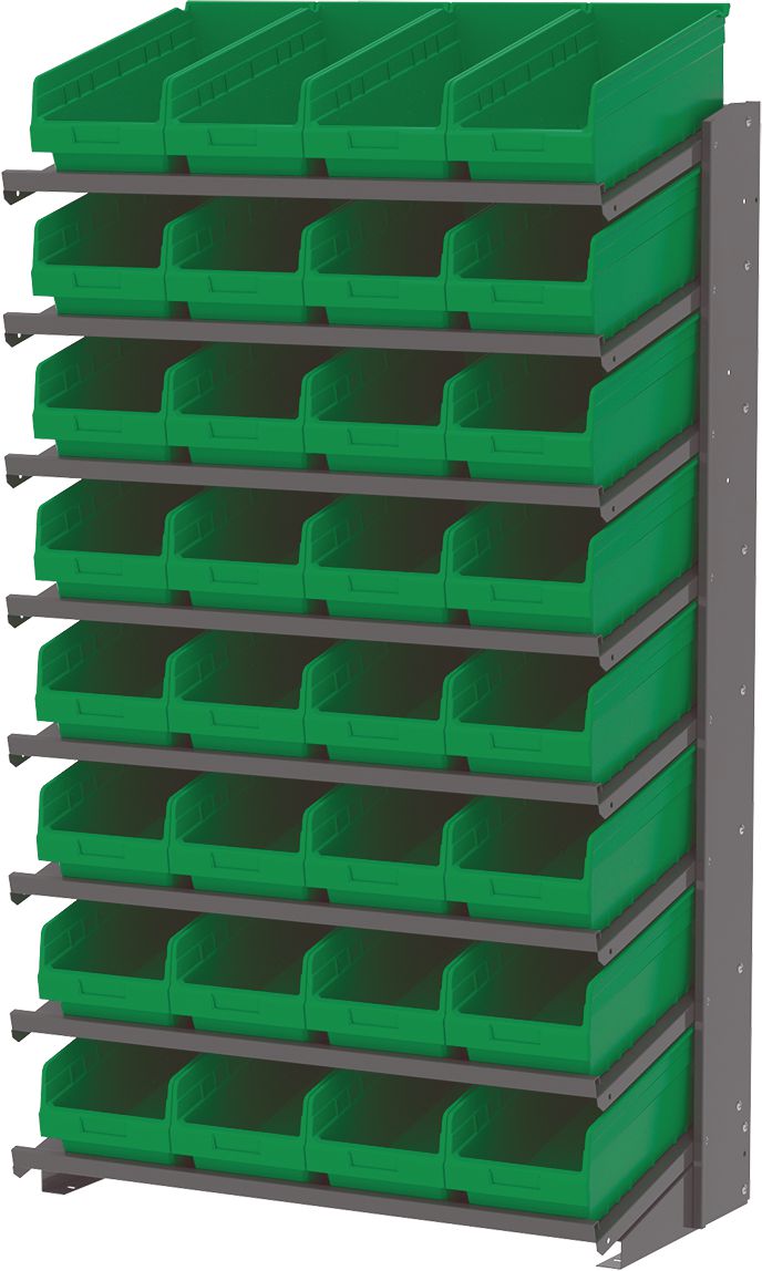 Single-Sided Pick Rack, 8 18" Deep Shelves, 32 Green ShelfMax® Bins ...