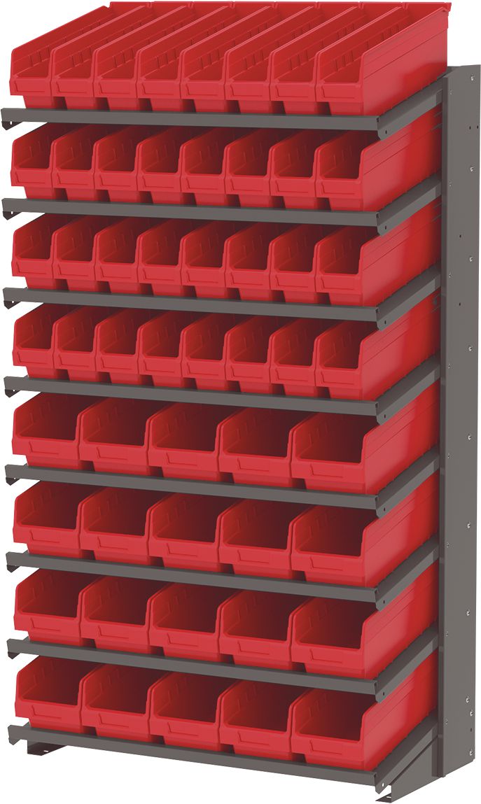 Single-Sided Pick Rack, 8 18" Deep Shelves, 52 Red ShelfMax® Bins ...