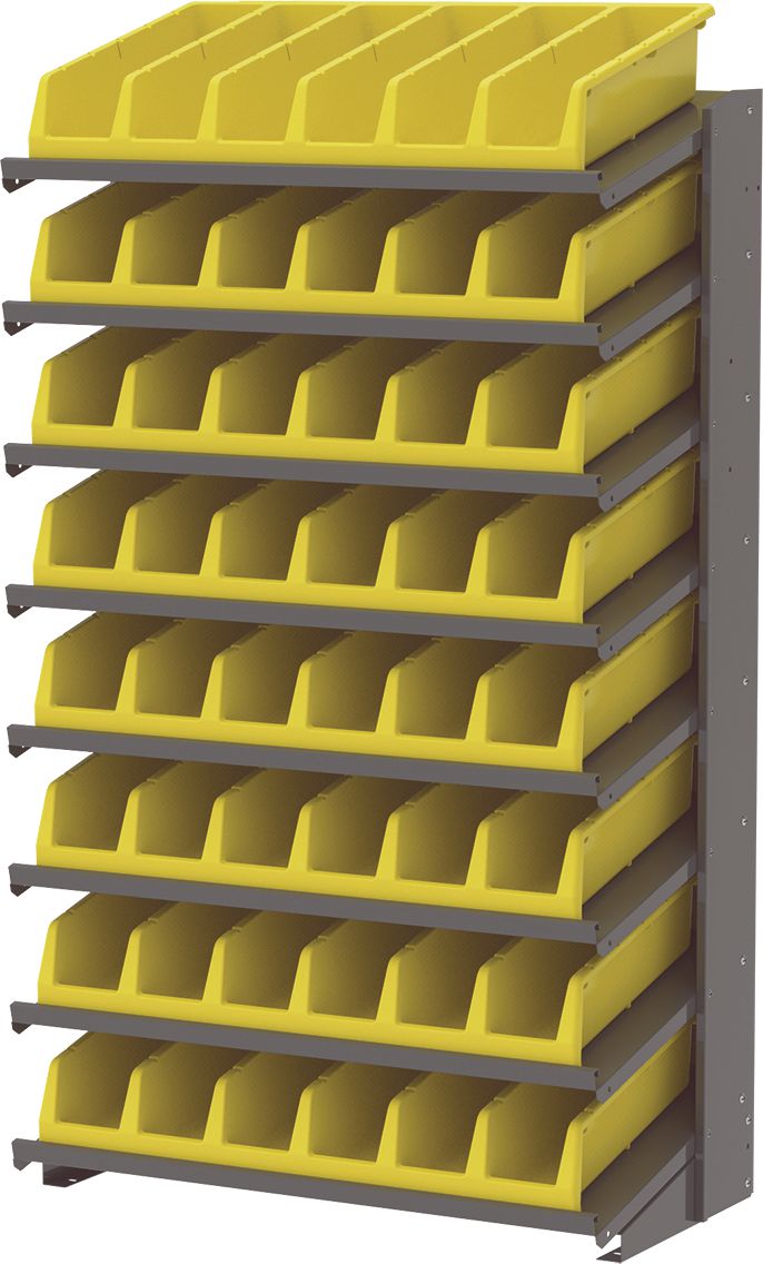 Single-Sided Pick Rack, 8 18" Deep Shelves, 8 Yellow System Bins ...