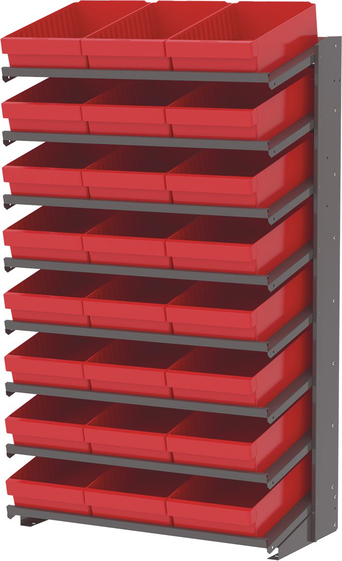 Single-Sided Pick Rack, 8 18" Deep Shelves, 24 Red AkroDrawers ...
