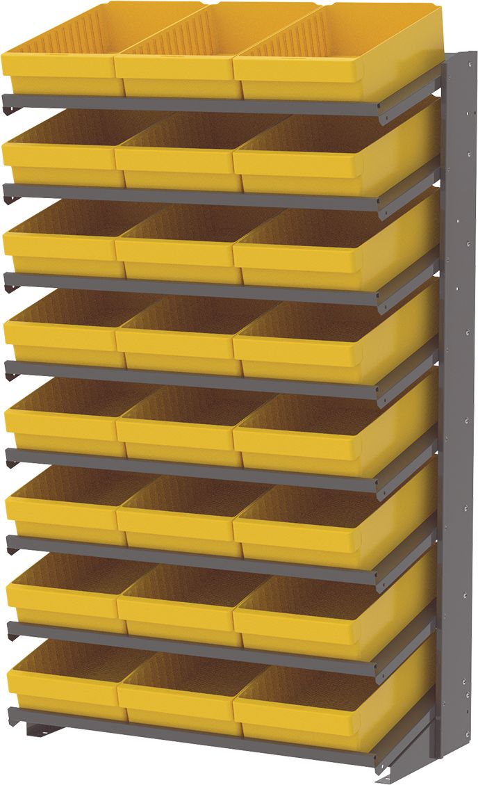 Single-Sided Pick Rack, 8 18" Deep Shelves, 24 Yellow AkroDrawers ...