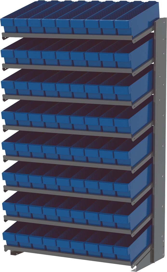 Single-Sided Pick Rack, 8 18" Deep Shelves, 72 Blue AkroDrawers ...