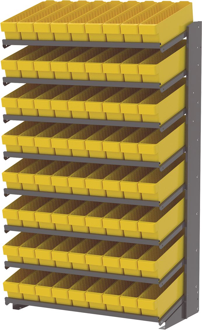 Single-Sided Pick Rack, 8 18" Deep Shelves, 72 Yellow AkroDrawers ...