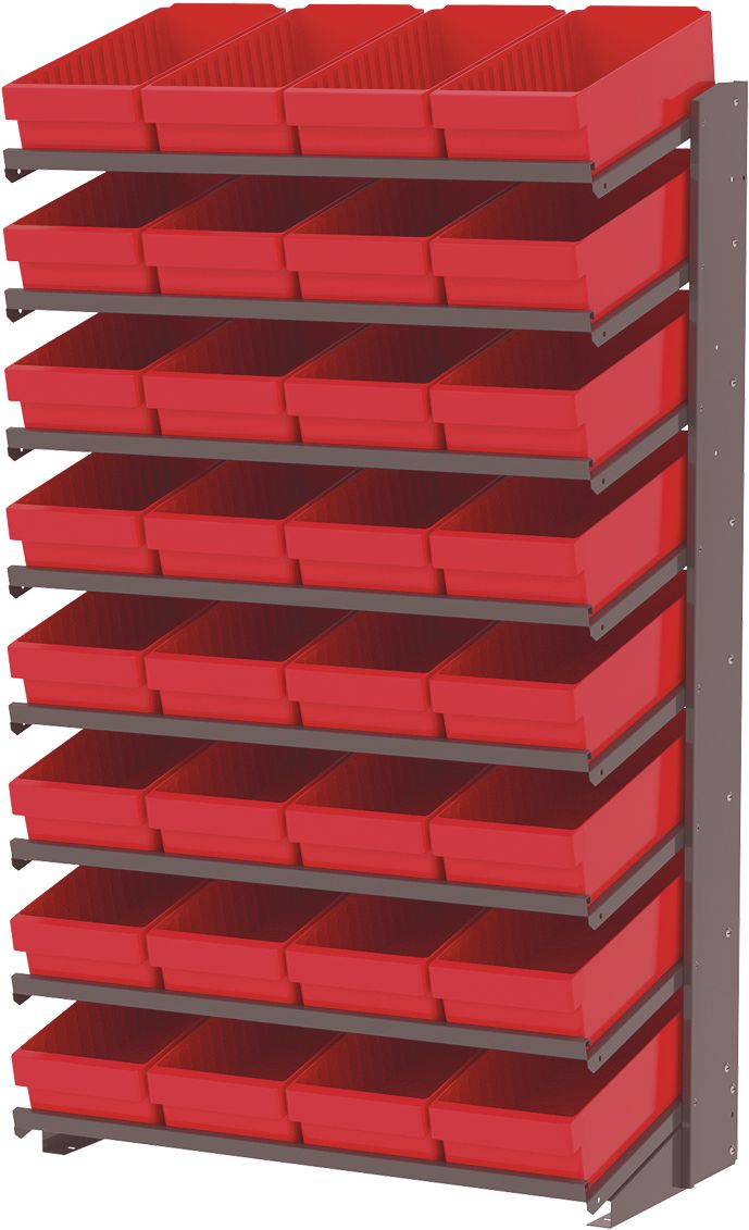Single-Sided Pick Rack, 8 18" Deep Shelves, 32 Red AkroDrawers ...