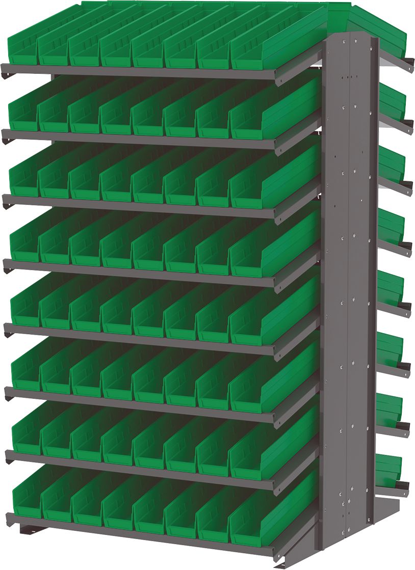 Double-Sided Pick Rack, 16 18" Deep Shelves, 132 Green Shelf Bins ...