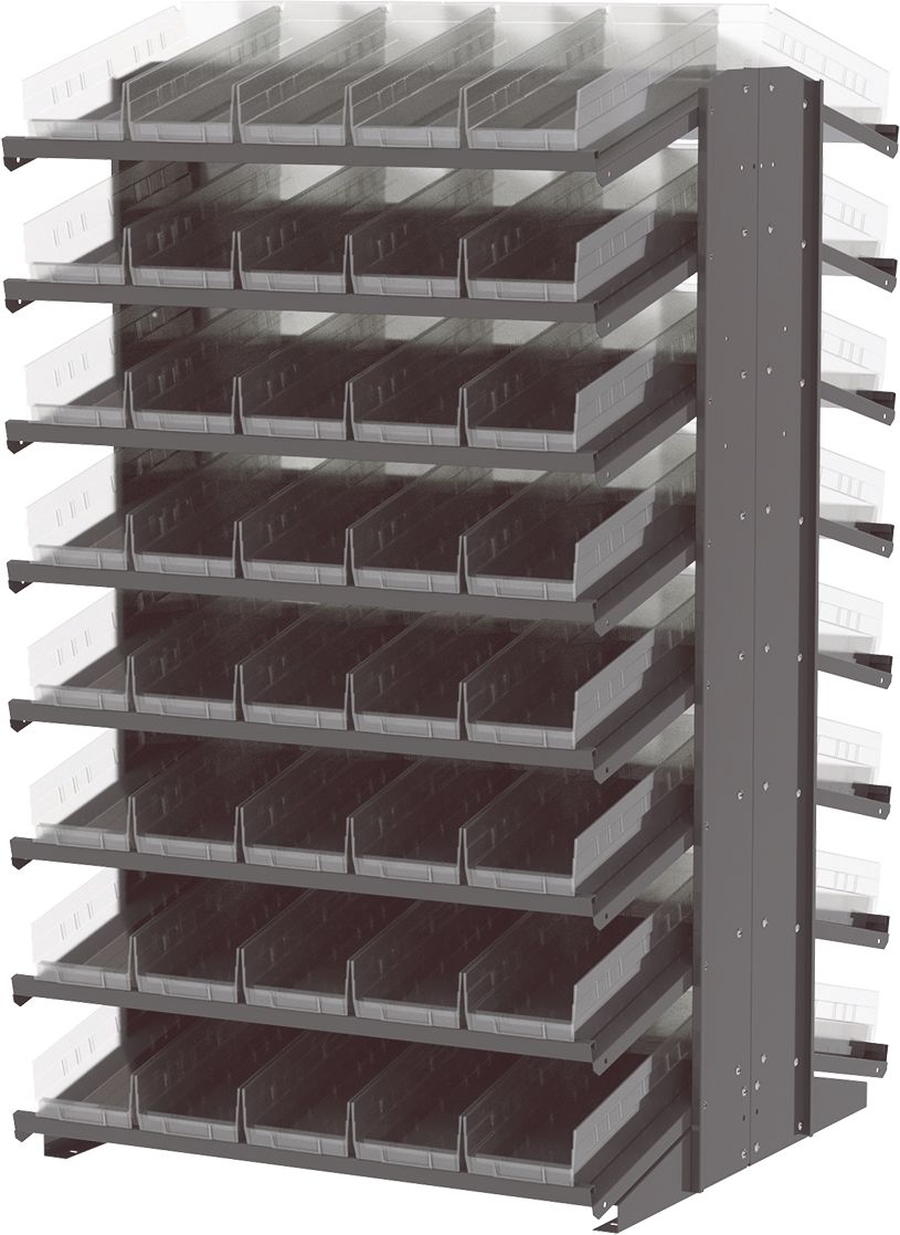 Double-Sided Pick Rack, 16 18" Deep Shelves, 84 Clear Shelf Bins ...