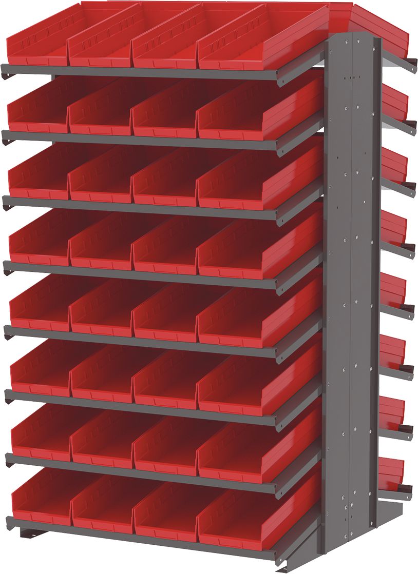 Double-Sided Pick Rack, 16 18" Deep Shelves, 72 Red Shelf Bins – Lawson ...