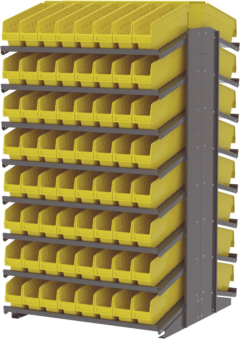 Double-Sided Pick Rack, 16 18" Deep Shelves, 128 Yellow ShelfMax® Bins ...