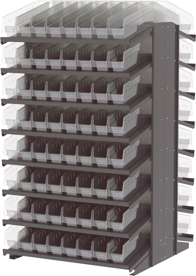 Double-Sided Pick Rack, 16 18" Deep Shelves, 128 Clear ShelfMax® Bins ...
