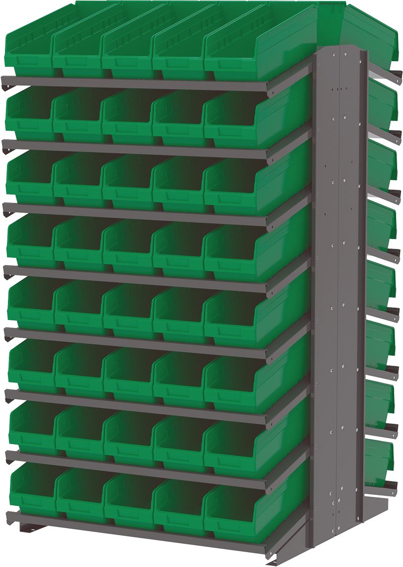 Double-Sided Pick Rack, 16 18" Deep Shelves, 80 Green ShelfMax® Bins ...