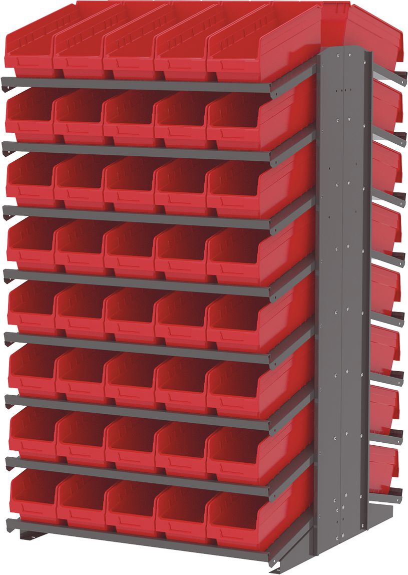 Double-Sided Pick Rack, 16 18" Deep Shelves, 80 Red ShelfMax® Bins ...