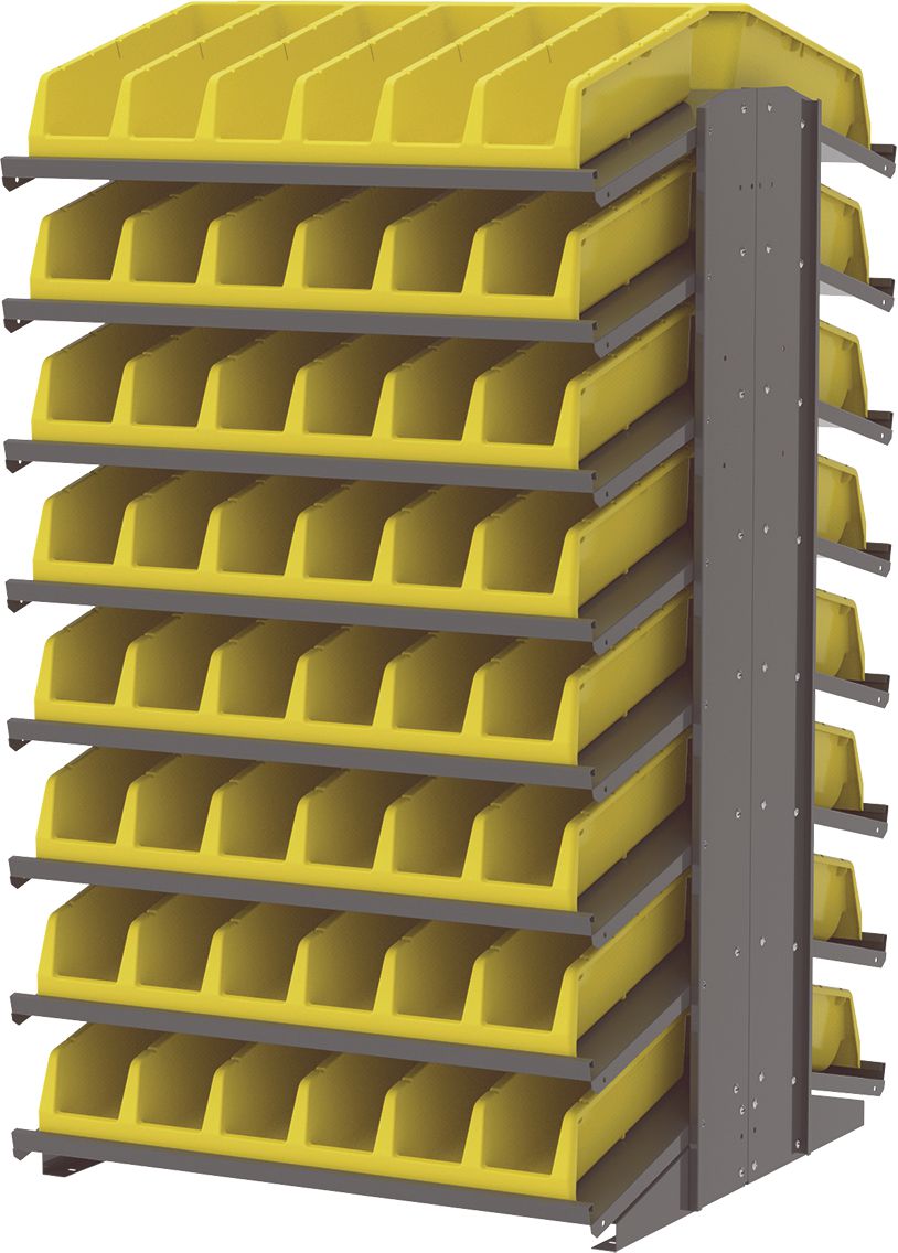 Double-Sided Pick Rack, 16 18" Deep Shelves, 16 Yellow System Bins ...