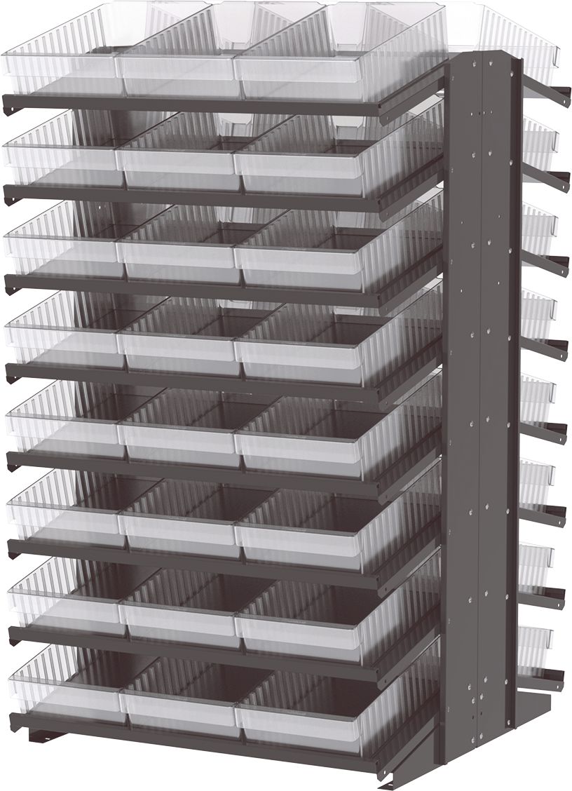Double-Sided Pick Rack, 16 18" Deep Shelves, 48 Clear AkroDrawers ...