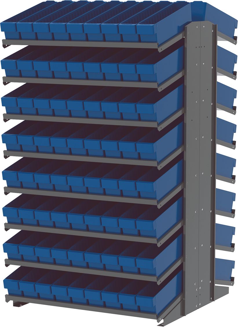 Double-Sided Pick Rack, 16 18" Deep Shelves, 144 Blue AkroDrawers ...
