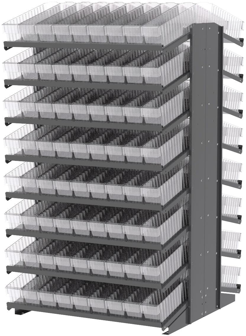 Double-Sided Pick Rack, 16 18" Deep Shelves, 144 Clear AkroDrawers ...