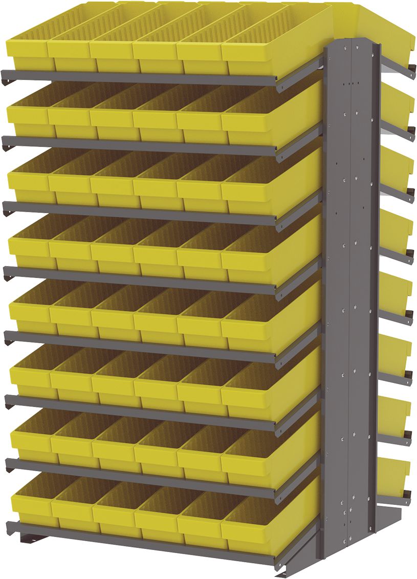 Double-Sided Pick Rack, 16 18" Deep Shelves, 96 Yellow AkroDrawers ...