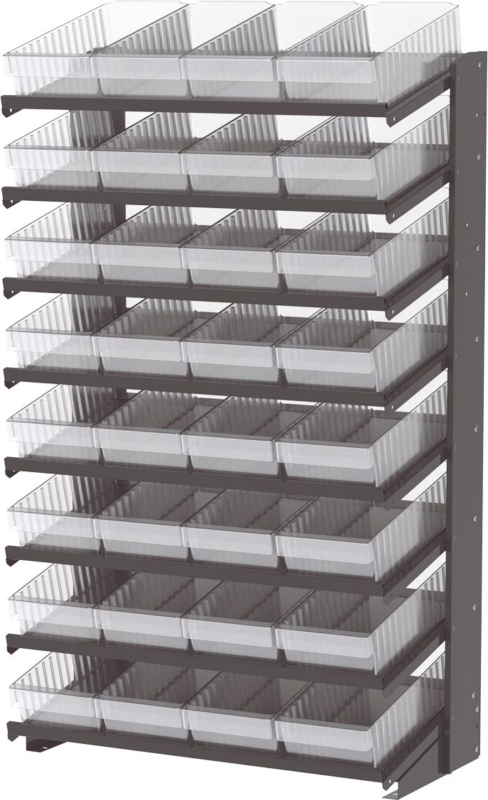 Double-Sided Pick Rack, 16 18" Deep Shelves, 64 Clear AkroDrawers ...