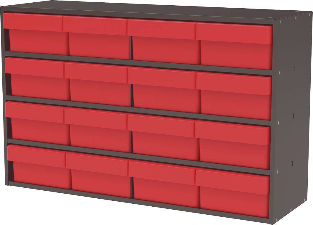 Small Stackable Cabinet, Textured Charcoal, 16 Red Drawers – Lawson ...