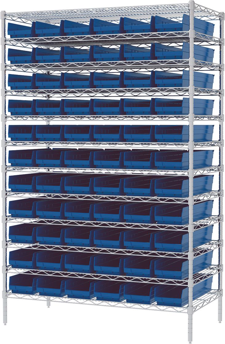Shelf Bin Wire Shelving System, 48" W x 2D x 7H, 60 Blue Bins – Lawson ...