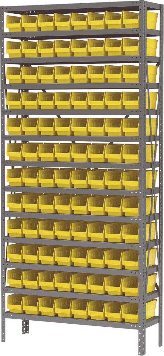 Shelf Bin Steel Shelving System, 13 Shelves, 96 Yellow Bins – Lawson ...