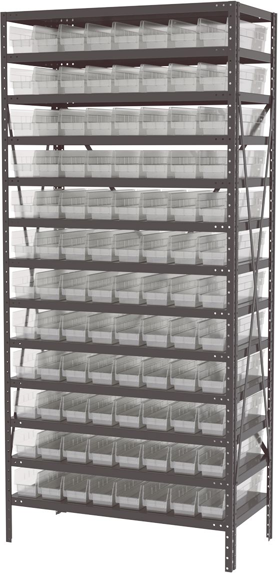 Shelf Bin Steel Shelving System, 13 Shelves, 96 Clear Bins – Lawson ...