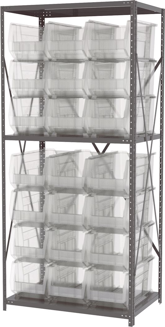 Super-Size AkroBin® Steel Shelving System, 3 Shelves, 24 Clear Bins ...