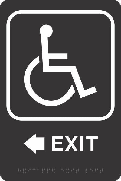 ADA Braille Handicap Exit Left Arrow Sign With Picto, Acrylic – Lawson ...