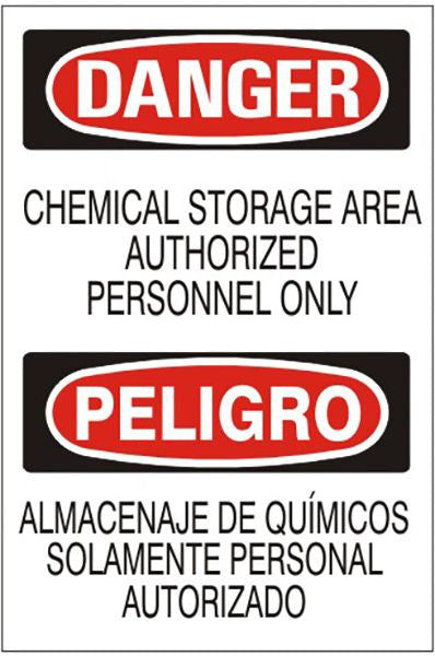 Danger Chemical Storage Area Authorized Personnel Only Sign, Plastic ...
