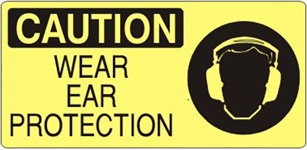 Caution Wear Ear Protection Label With Ear Protection Picto, Adhesive ...