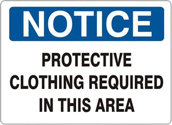 Notice Protective Clothing Required In This Area Label, Adhesive Vinyl ...