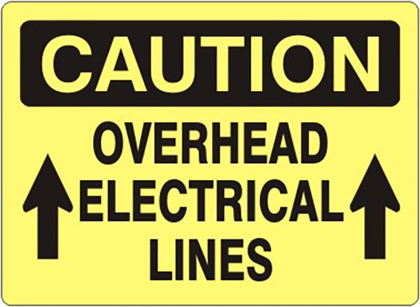 Caution Overhead Electrical Lines With Arrows Pointing Up Sign, Fiberg ...