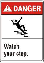 Danger Watch Your Step. Sign with Picto, Aluminum .040 – Lawson Products